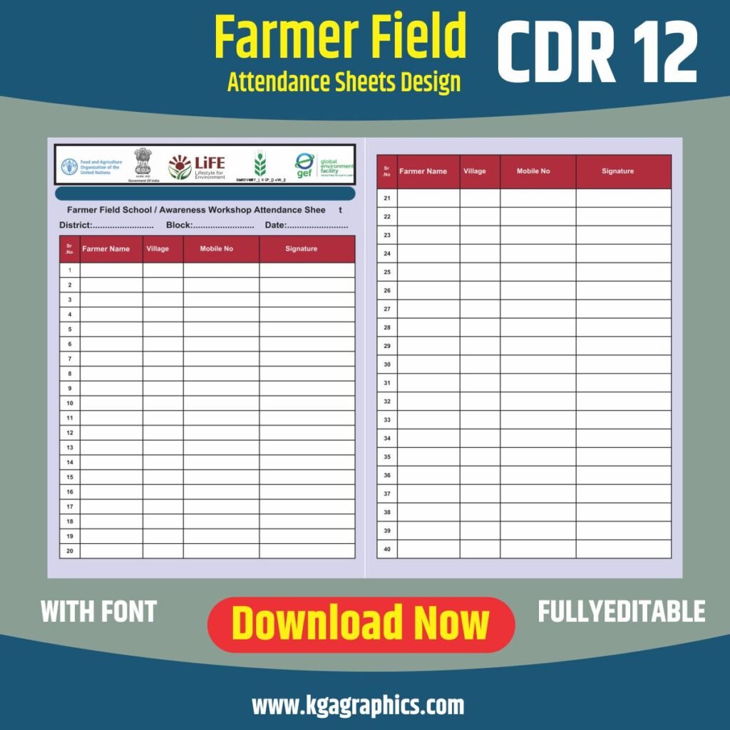 Farmer Field Attendance Sheet design - KGA Graphics