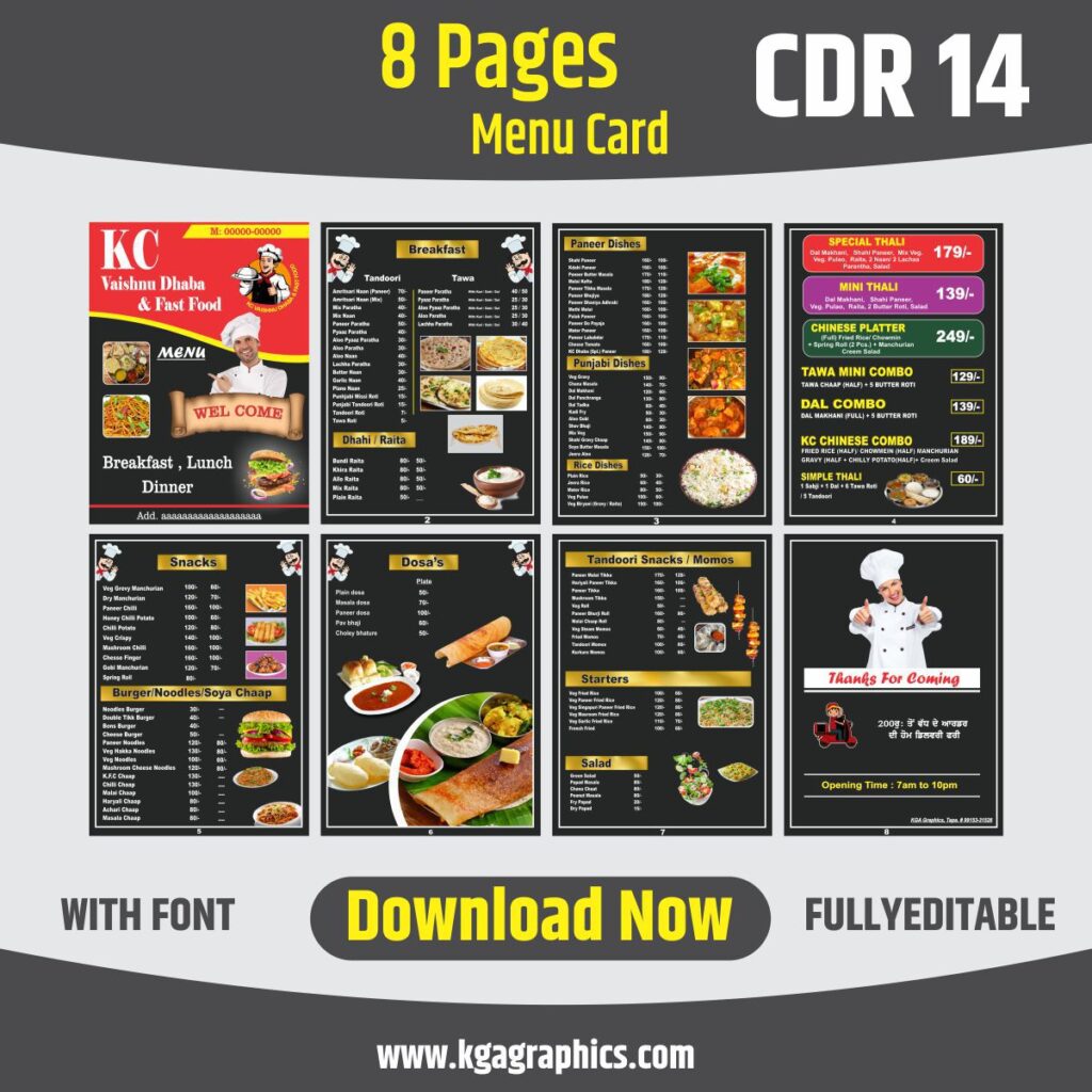 Menu Card Design In 8 Pages - KGA Graphics
