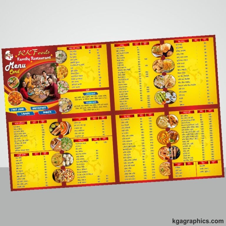 8 Page Hindi Menu Card Design CDR File - KGA Graphics