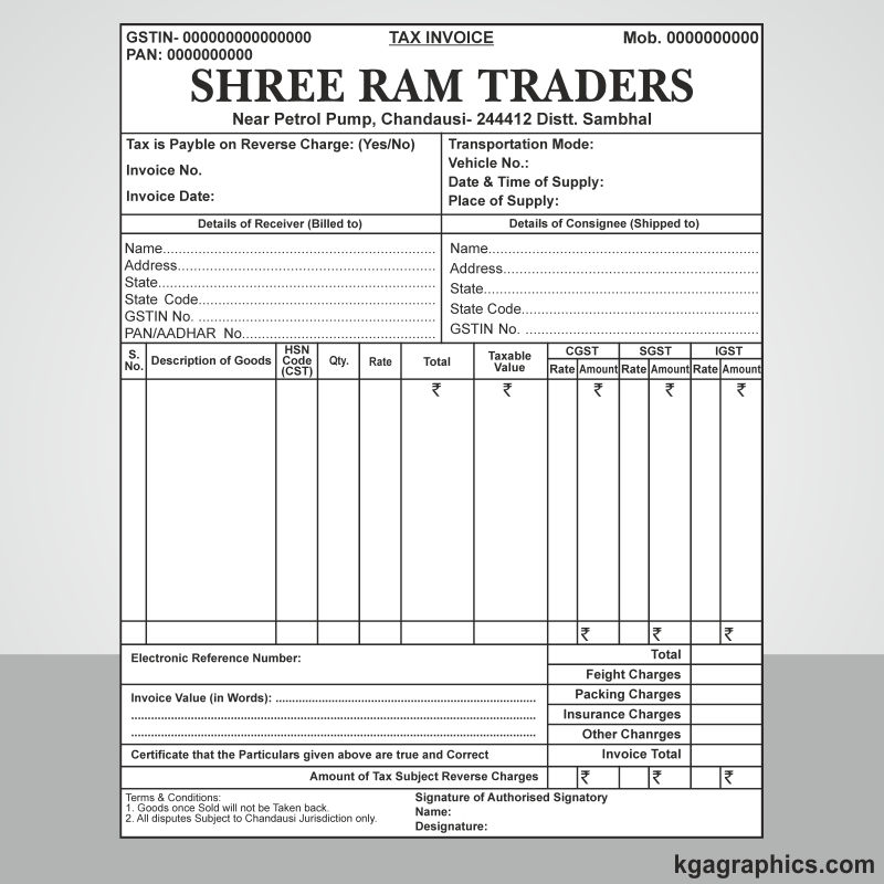 GST Bill Book Design CDR File - KGA Graphics